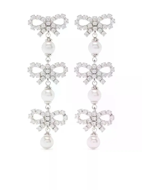 SELF-PORTRAIT Micro Bow Pearl-tiered Drop Earrings - Silver