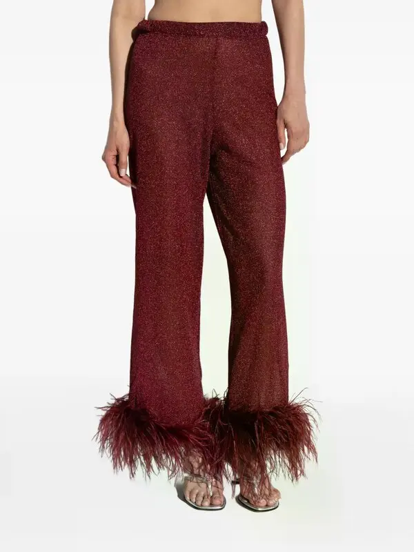 Oseree Plumage Feather-trim Trousers - Red