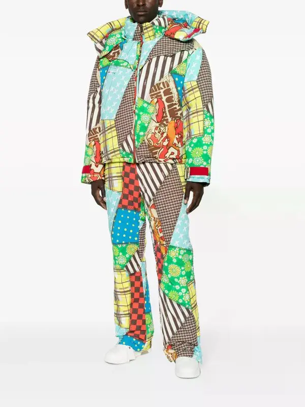 ERL Patchwork-pattern Padded Hooded Jacket - Blue