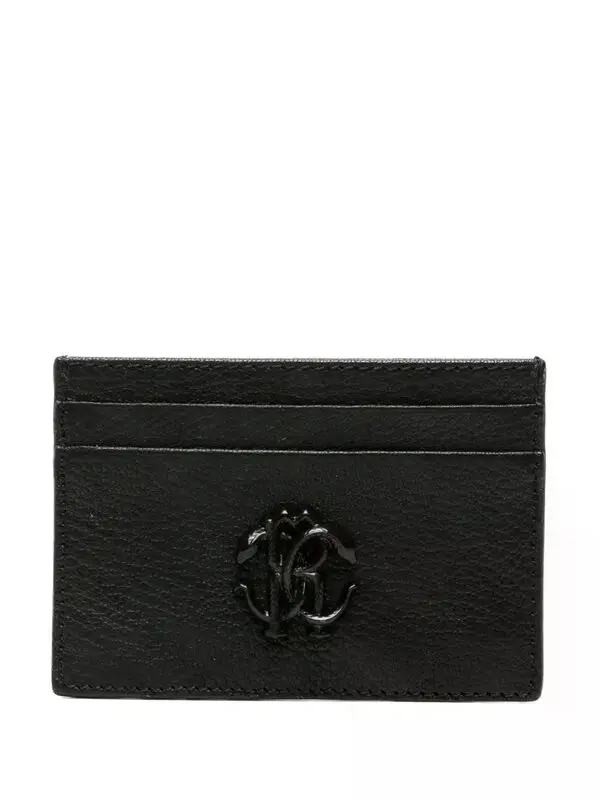 Roberto Cavalli Rc-plaque Leather Cardholder - Black