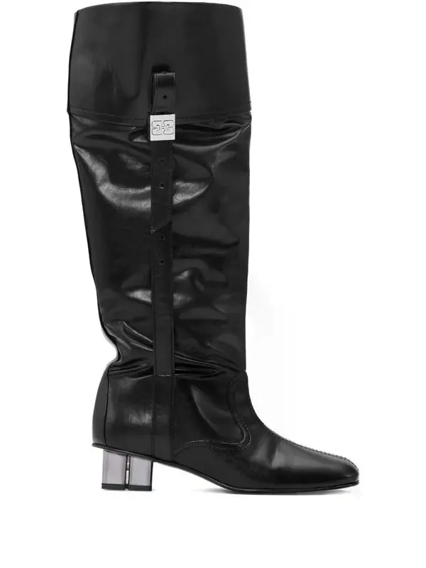 GANNI Slouchy Knee-high Leather Boots - Black