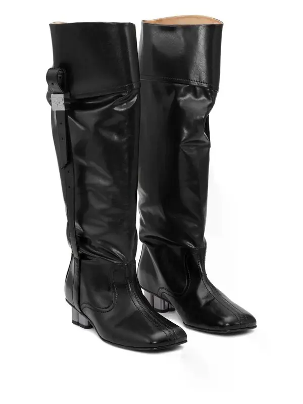 GANNI Slouchy Knee-high Leather Boots - Black