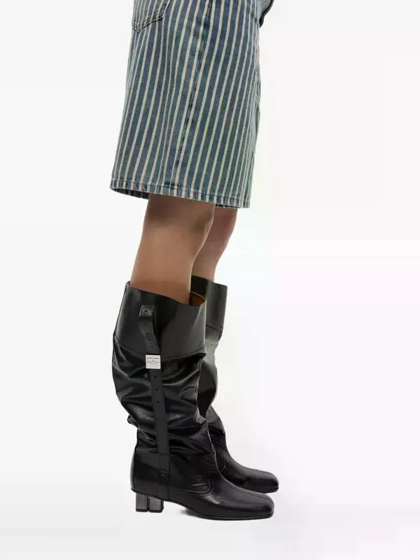 GANNI Slouchy Knee-high Leather Boots - Black