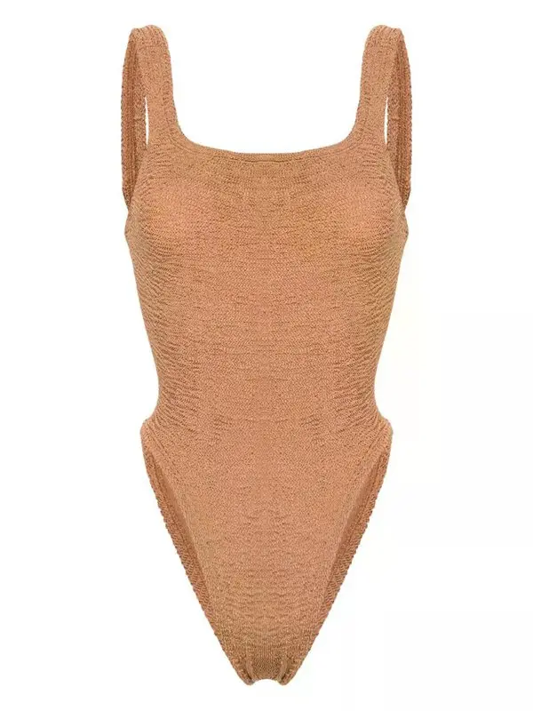 Hunza G Crinkled-effect Open-back Swimsuit - Neutrals