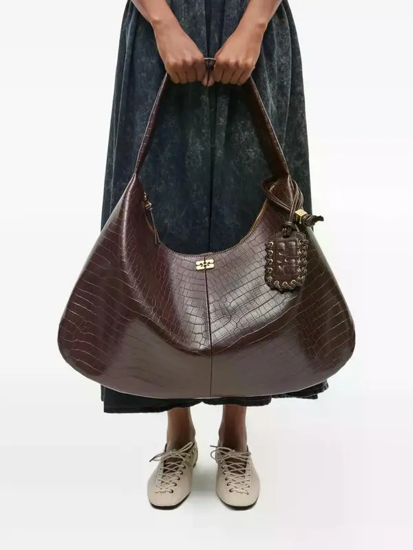 GANNI Crocodile-embossed Shoulder Bag - Brown