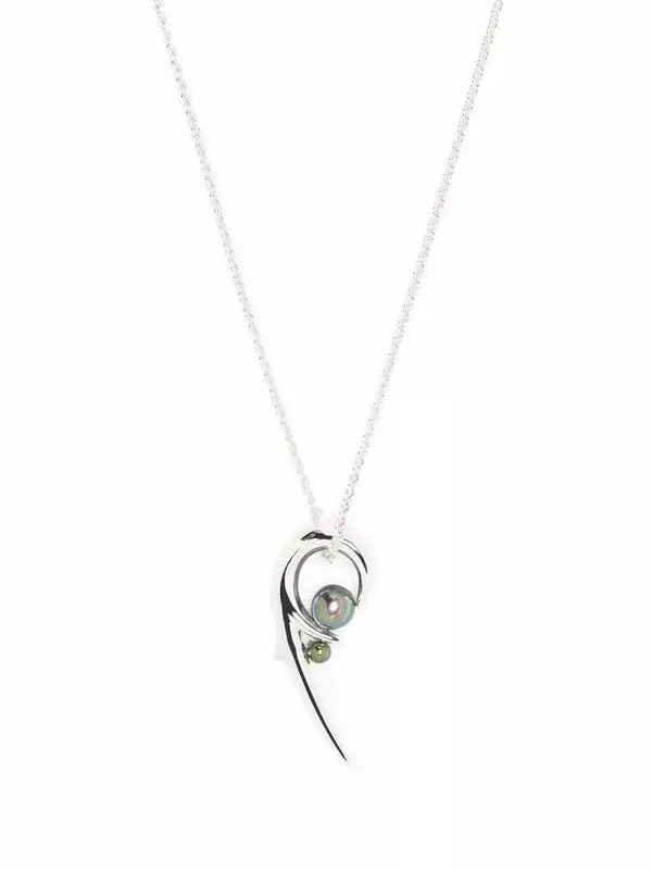 SHAUN LEANE Hook Black Pearl Pendant - Silver
