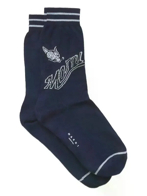 Marni Embroidered Logo Socks - Blue