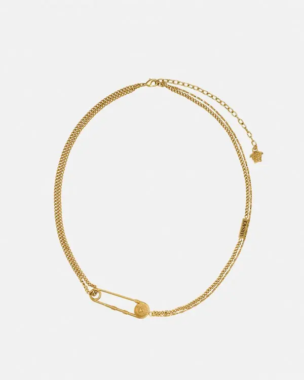 Versace Safety Pin Necklace - Light Gold