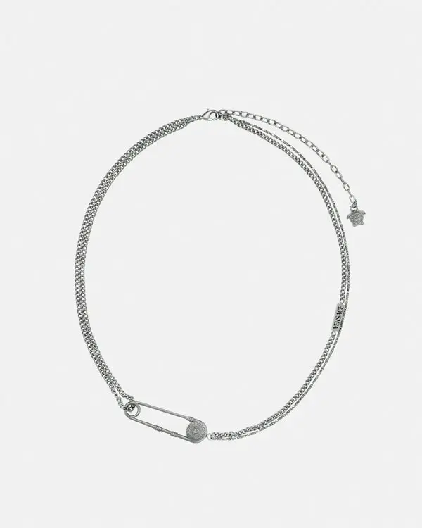 Versace Safety Pin Necklace - Silver