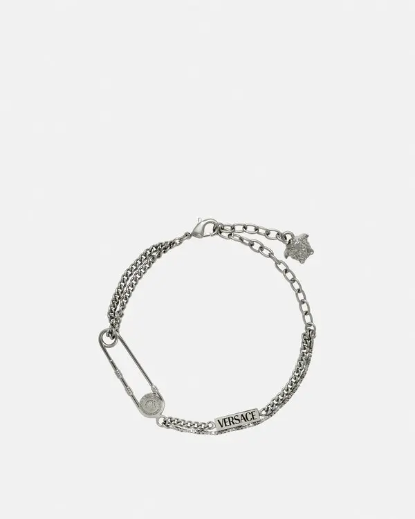 Versace Safety Pin Double Chain Bracelet - Silver