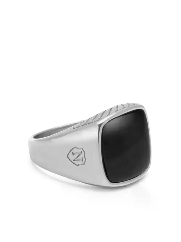 NIALAYA JEWELRY Onyx Signet Ring - Silver