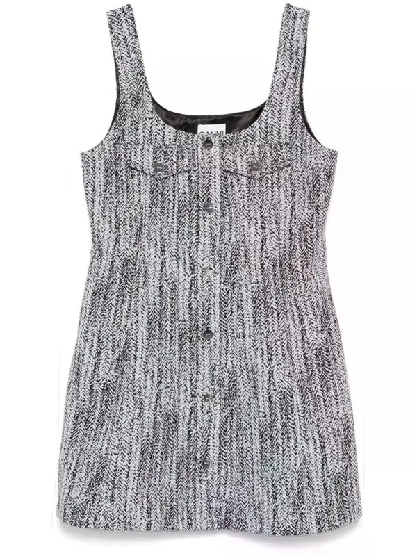 GANNI Tweed Mini Dress - Blue