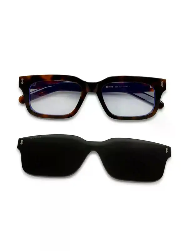 Gucci Acetate Rectangle Sunglasses With Clip-on Lenses