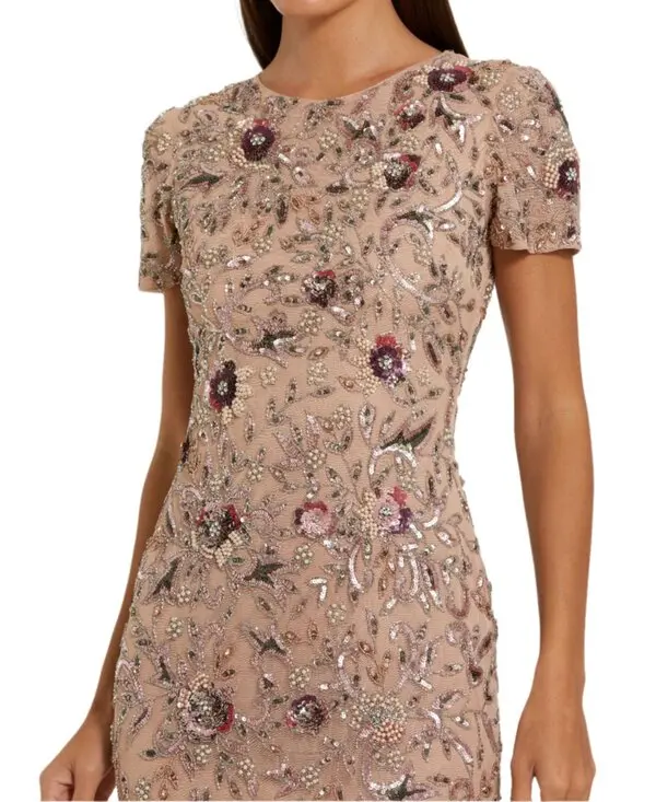 Mac Duggal Floral Embellished Mesh Midi Dress