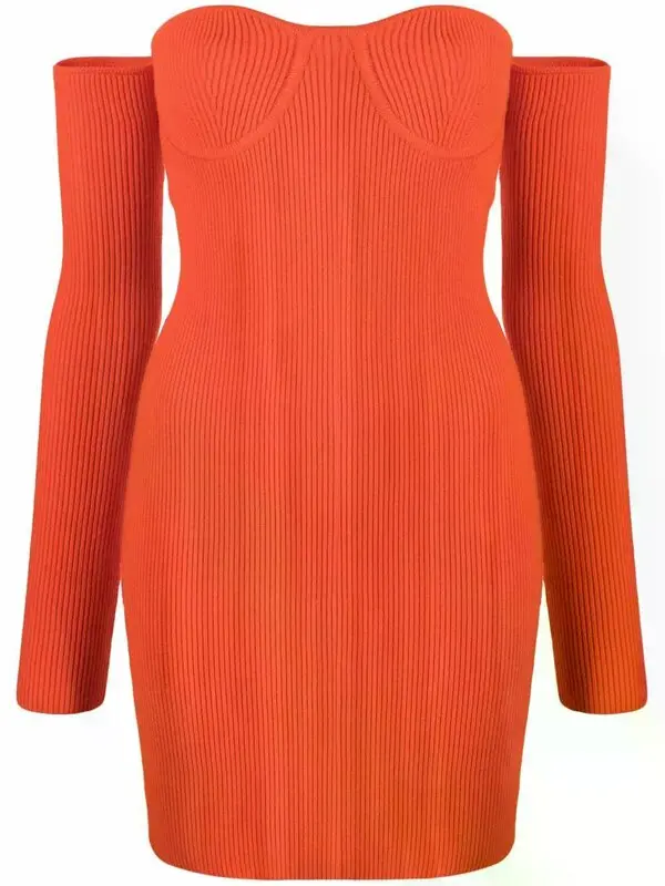 Helmut Lang Sweetheart Neckline Ribbed Knit Mini Dress