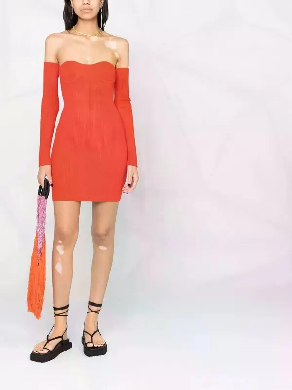 Helmut Lang Sweetheart Neckline Ribbed Knit Mini Dress