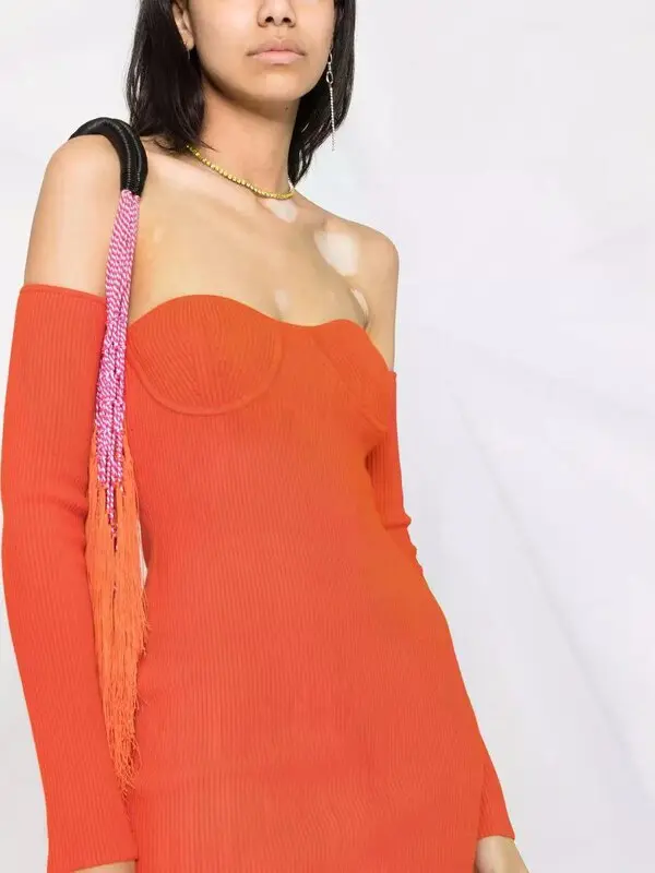 Helmut Lang Sweetheart Neckline Ribbed Knit Mini Dress