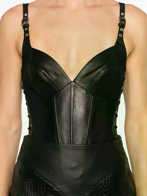 MITILIANE COUTURE Leather-trim Bodysuit