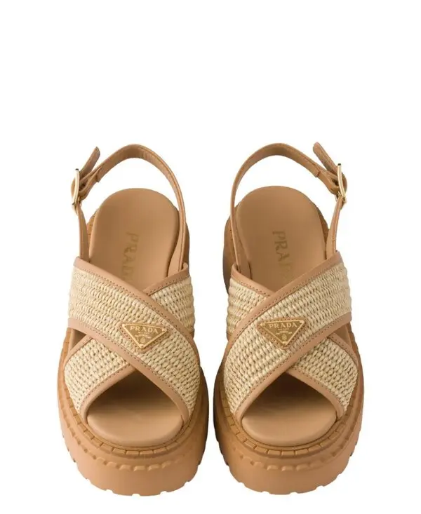 Prada Crochet And Leather Sandals