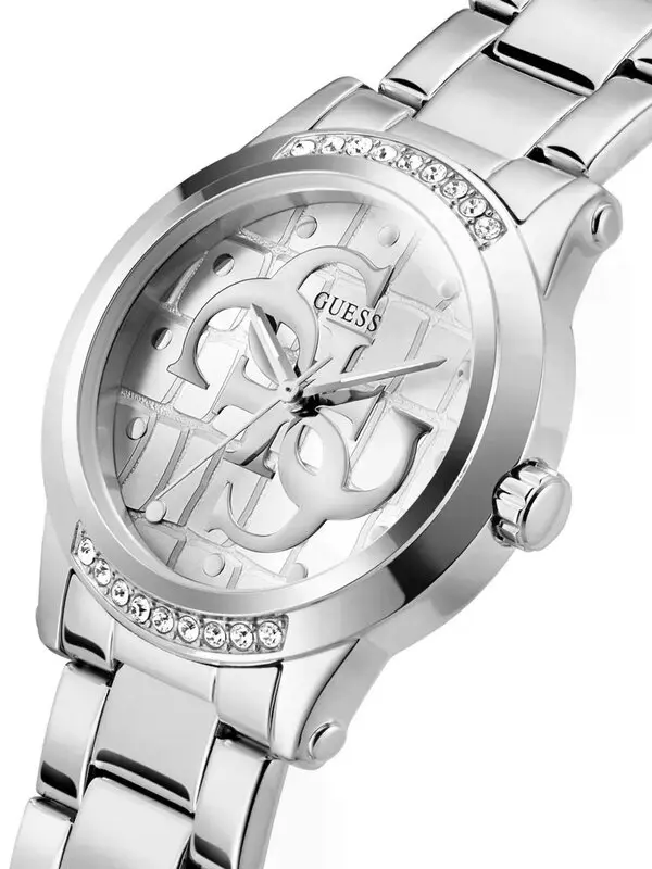 Guess Stainless Steel Watch With Crystal-encrusted Bezel - Silver