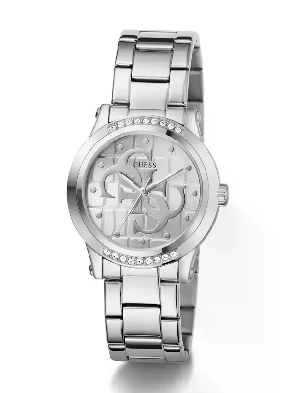 Guess Stainless Steel Watch With Crystal-encrusted Bezel - Silver