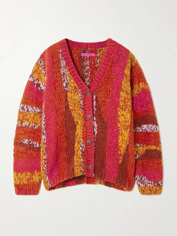 THE ELDER STATESMAN Striped Organic Cotton-bouclé Cardigan