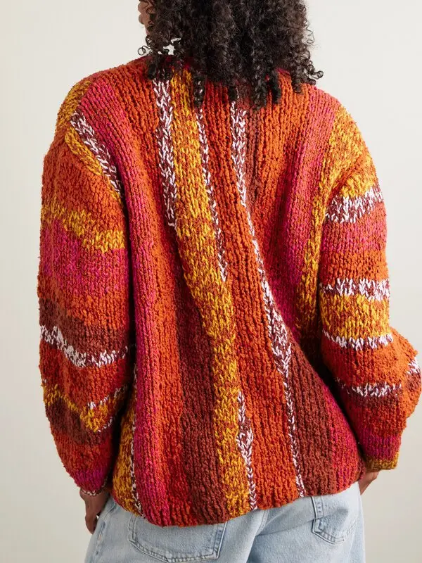 THE ELDER STATESMAN Striped Organic Cotton-bouclé Cardigan