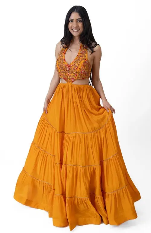 RAAS Neale Embroidered Tiered Gown - Yellow