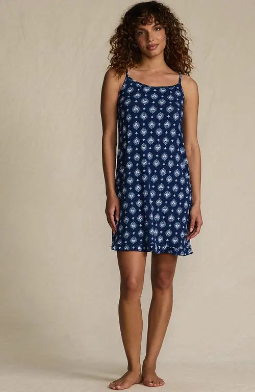 LANDS' END Cooling Knee Length Slip Nightgown - Deep Sea Navy Large Foulard