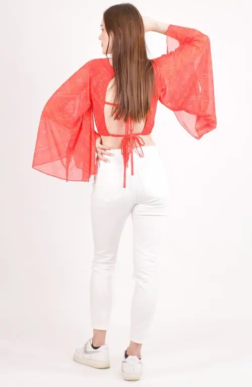 RAAS Printed Crop Top With Bell Sleeves
