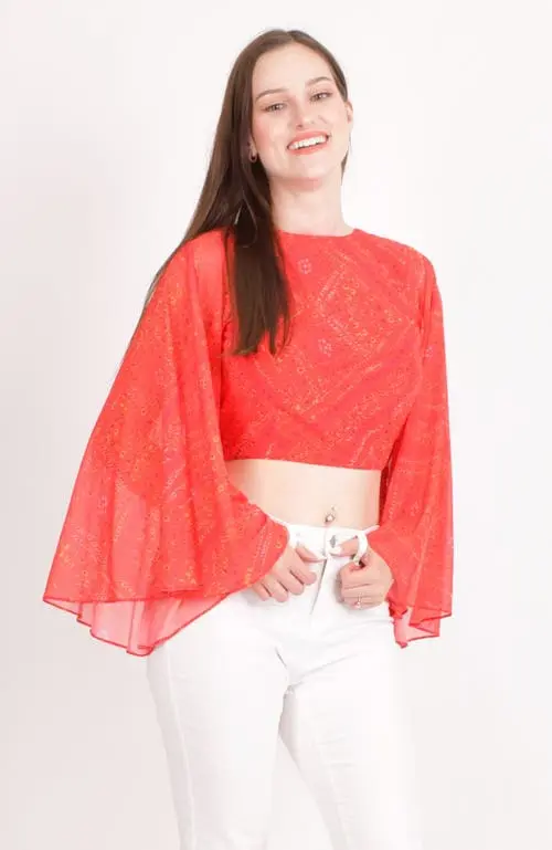 RAAS Printed Crop Top With Bell Sleeves