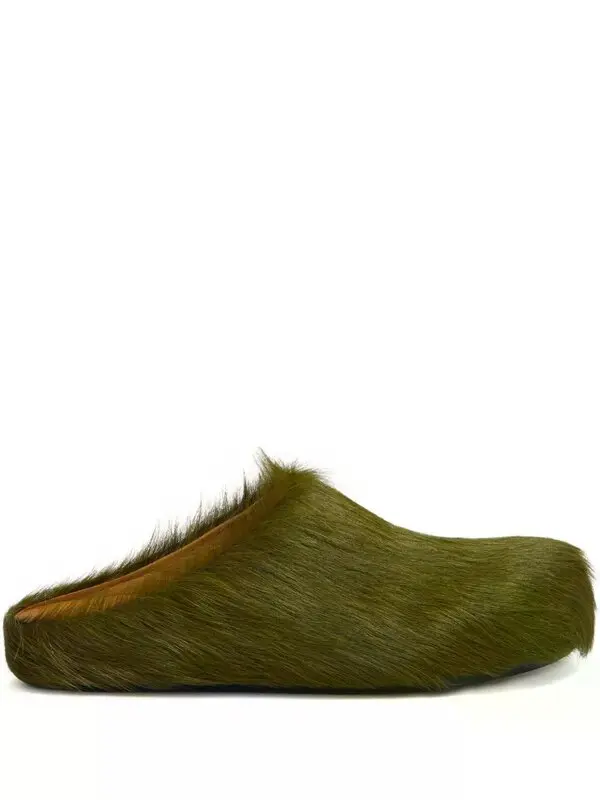 Marni Long Hair Calfskin Fussbett Sabots - Green