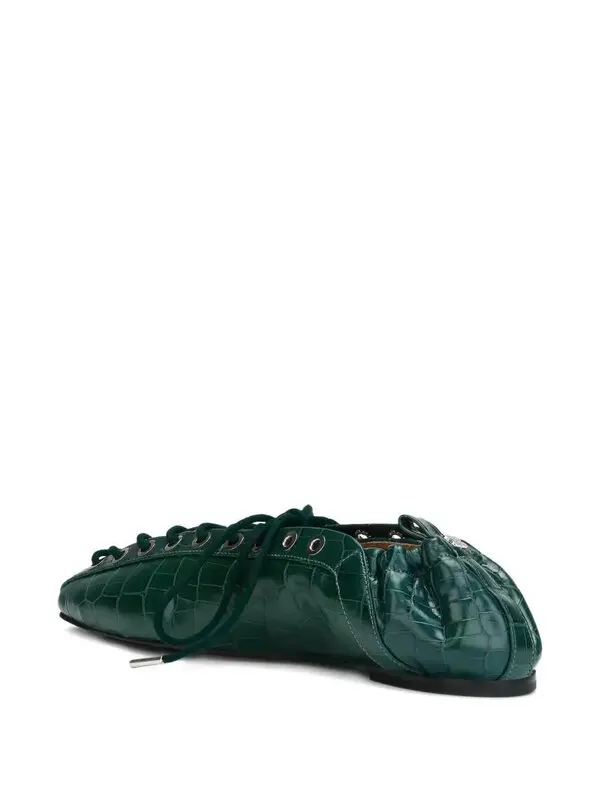 GANNI Lace-up Ballerina Flats - Green