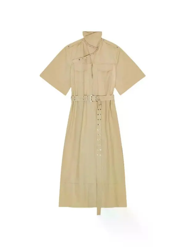 GANNI Belted Shirt Dress - Neutrals