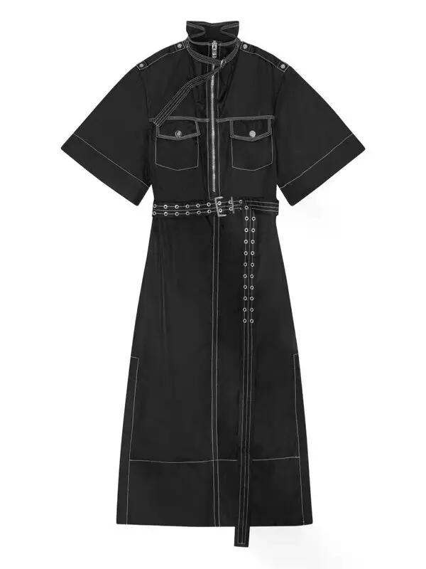 GANNI High-collar Belted Shirt Dress