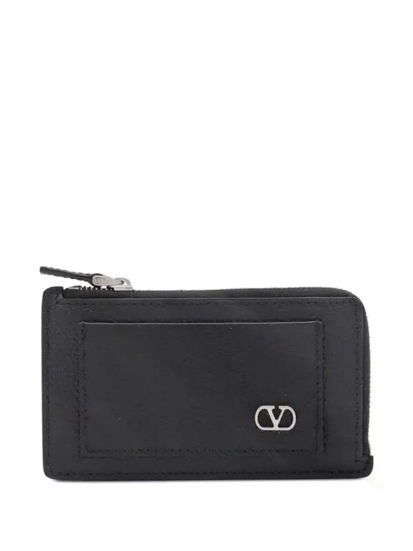 Valentino Garavani Vlogo Leather Card Holder - Black
