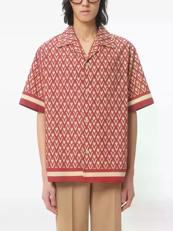 Valentino Garavani Cotton Popeline Bowling Shirt With Toute La V Print - Red