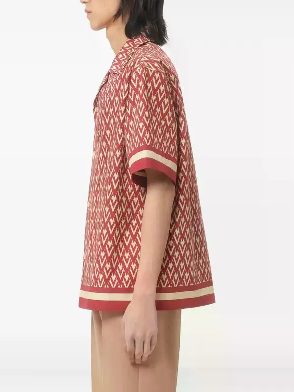Valentino Garavani Cotton Popeline Bowling Shirt With Toute La V Print - Red