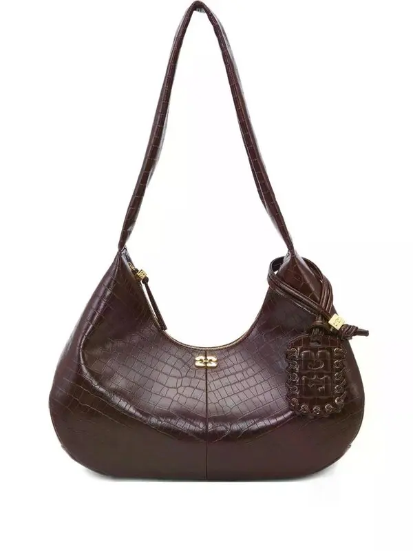 GANNI Medium Croc-embossed Shoulder Bag - Brown