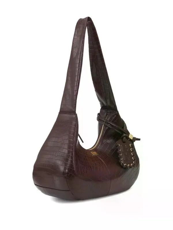 GANNI Medium Croc-embossed Shoulder Bag - Brown