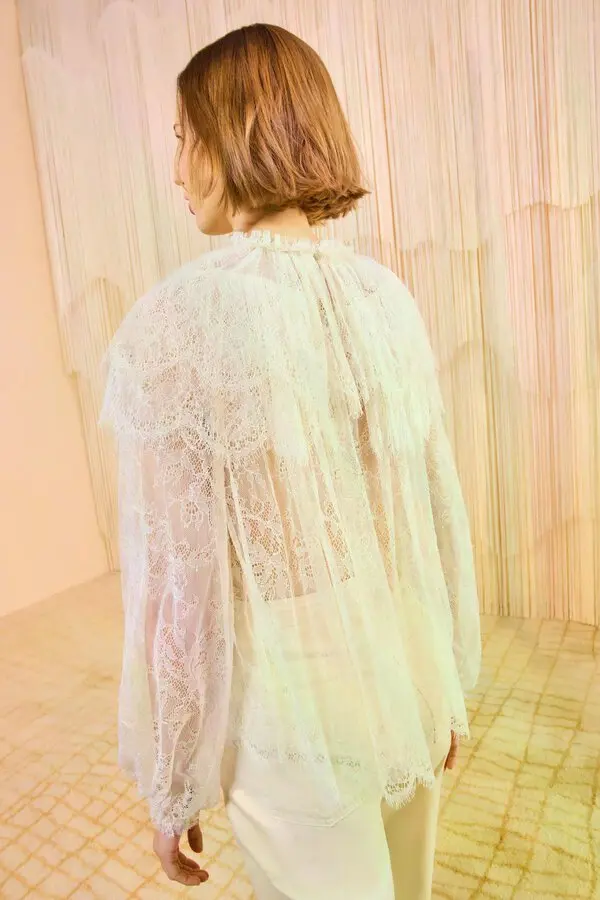 Ulla Johnson Viviane Cape Overlay Long Sleeve Blouse - Pearl