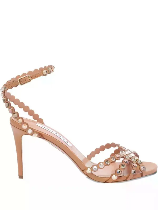 AQUAZZURA 85mm Leather Heeled Sandals - Neutrals