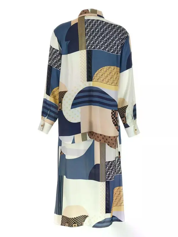 Fendi Geometric-print Silk Belted Dress - Blue