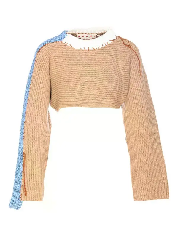 Marni Asymmetrical Knitted Crop Sweater - Neutrals