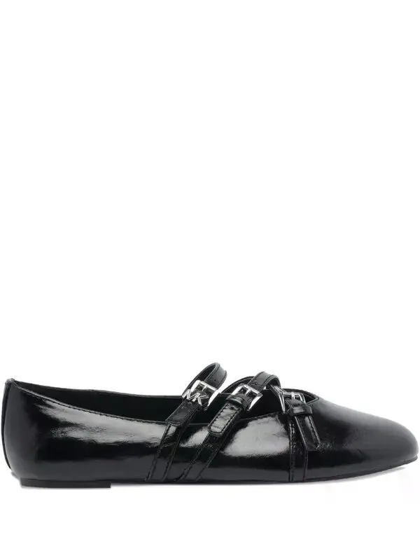 Michael Kors Leather Ballet Flats With Buckle Detailing - Black