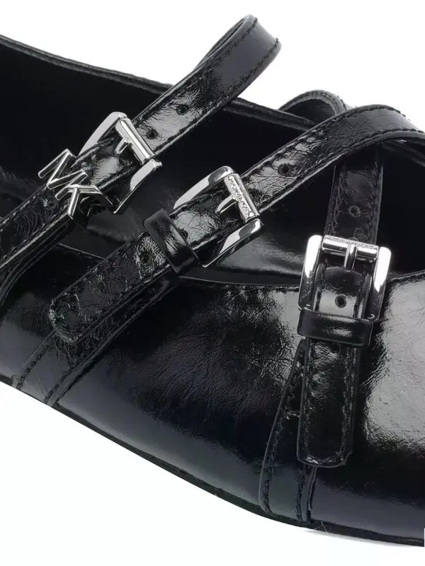 Michael Kors Leather Ballet Flats With Buckle Detailing - Black