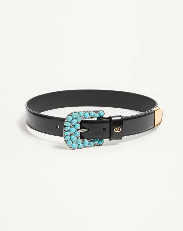 Valentino Garavani Vlogo Signature Brushed Calfskin Belt - Black