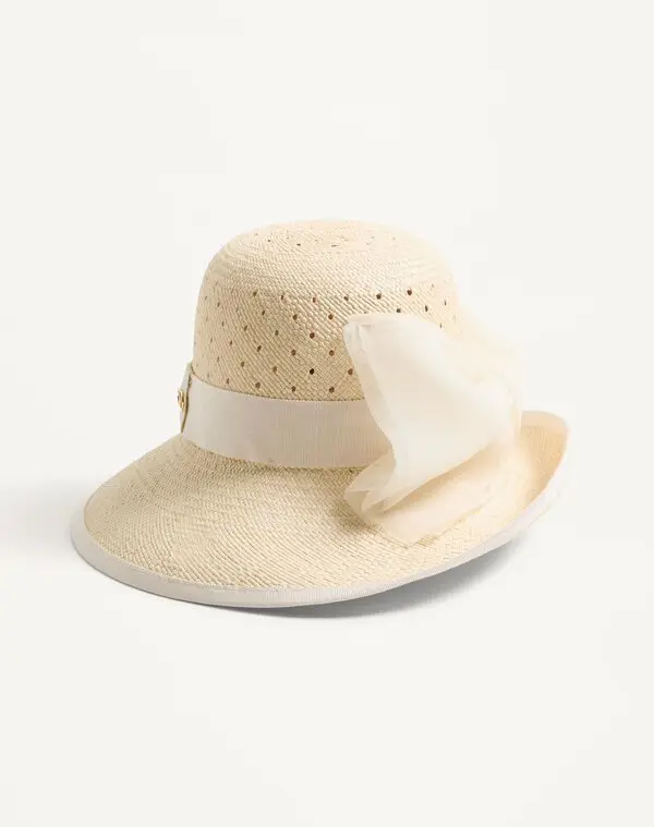 Valentino Garavani Vlogo Signature Panama Hat With Organza Bow - Natural