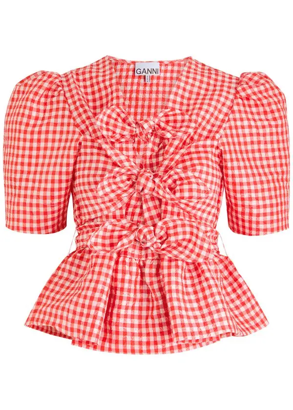 GANNI Gingham Taffeta Blouse
