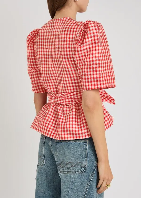 GANNI Gingham Taffeta Blouse